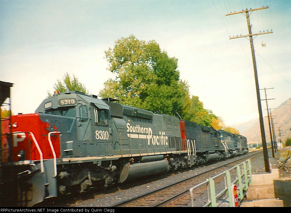 SOUTHERN PACIFIC SD40T-2 IN ''RIO GRANDE'' SPEED LETTERING.SPRINGVILLE,UTAH OCTOBER 18,1993.